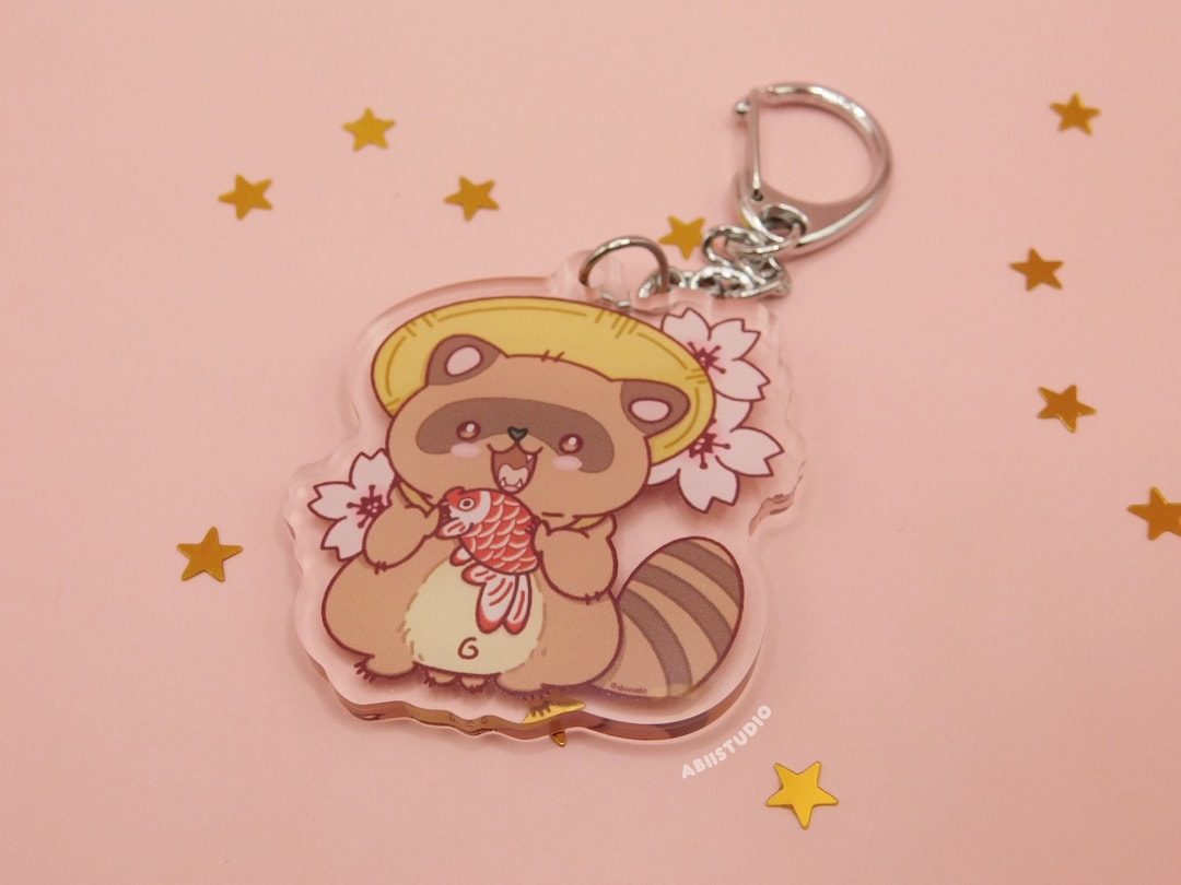 Tanuki (japanese Raccoon Dog) Kawaii Cute Acrylic Keychain - Etsy