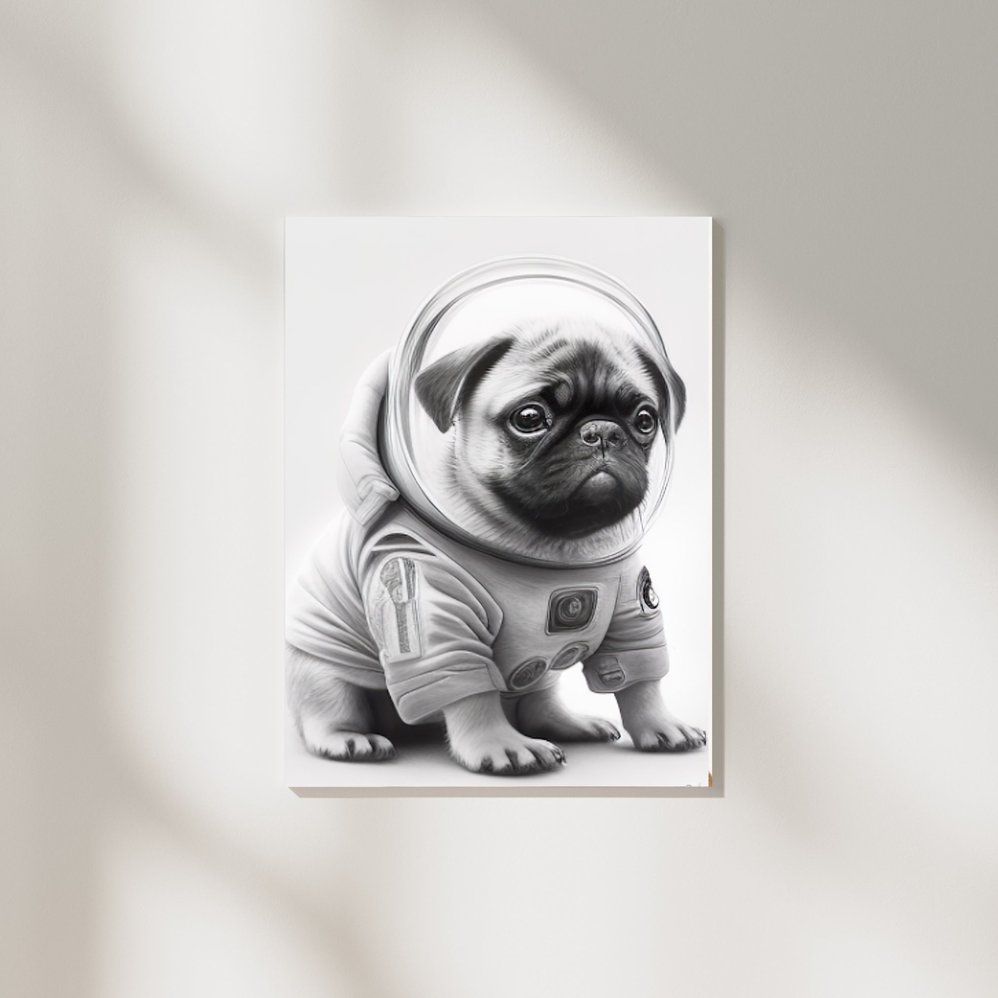 Astronaut Pug Puppy Dog Pencil Drawing Digital Download, Pug Drawings ...
