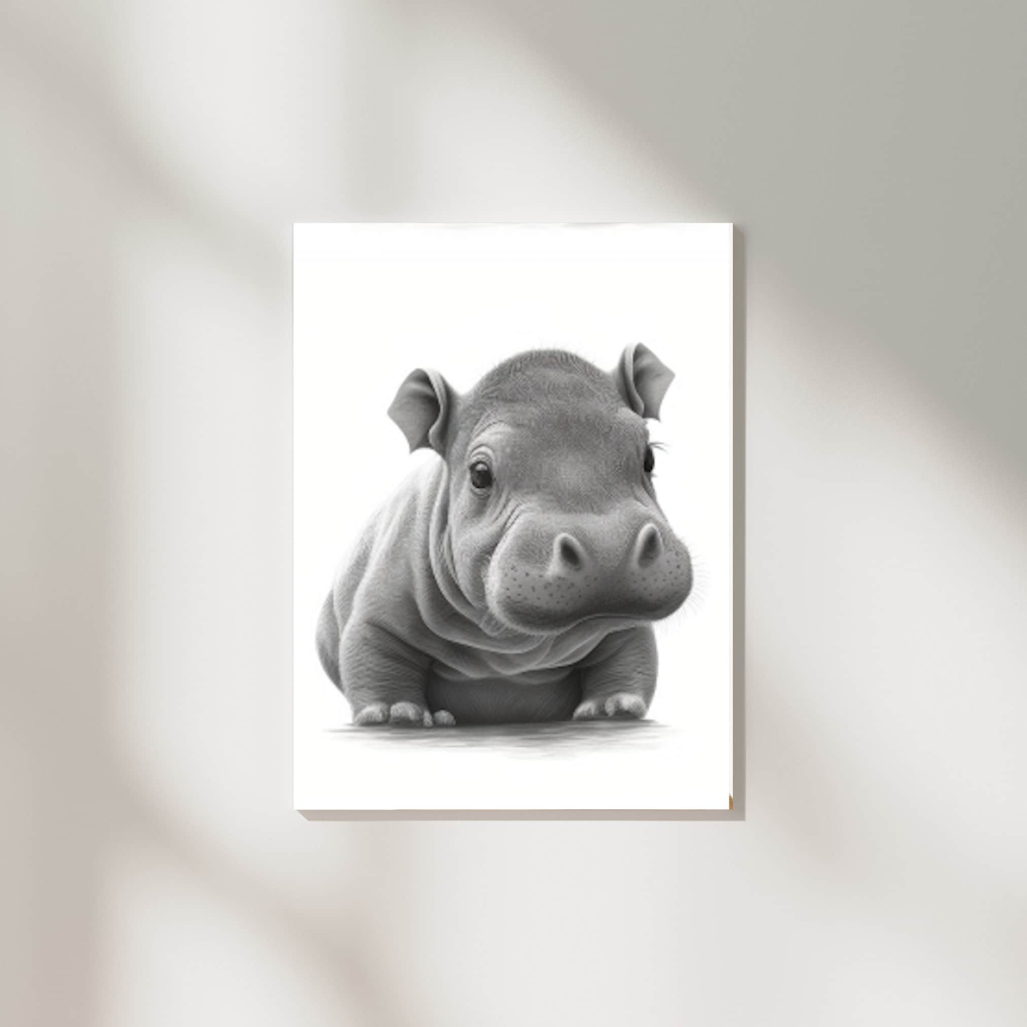 Super Cute Baby Hippo Pencil Drawing Digital Download, Digital Print ...
