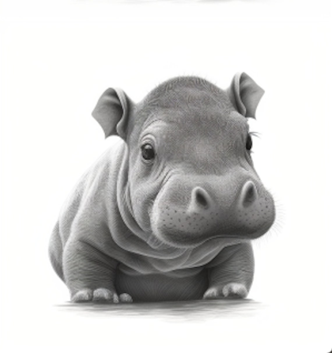 Super Cute Baby Hippo Pencil Drawing Digital Download, Digital Print ...