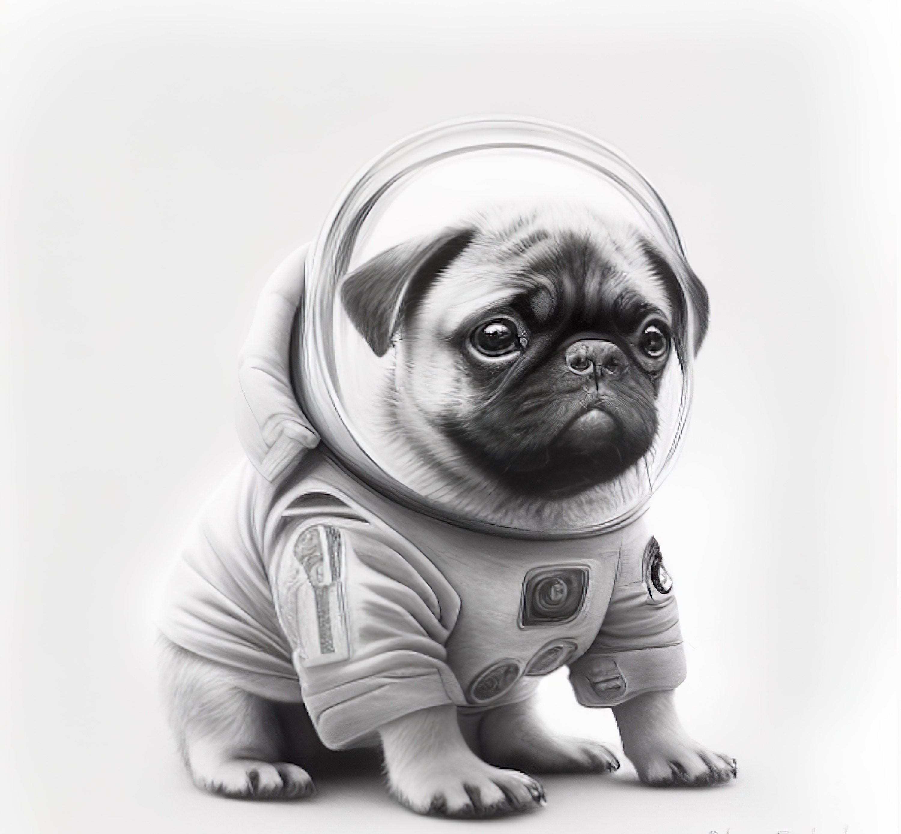 Astronaut Pug Puppy Dog Pencil Drawing Digital Download, Pug Drawings ...