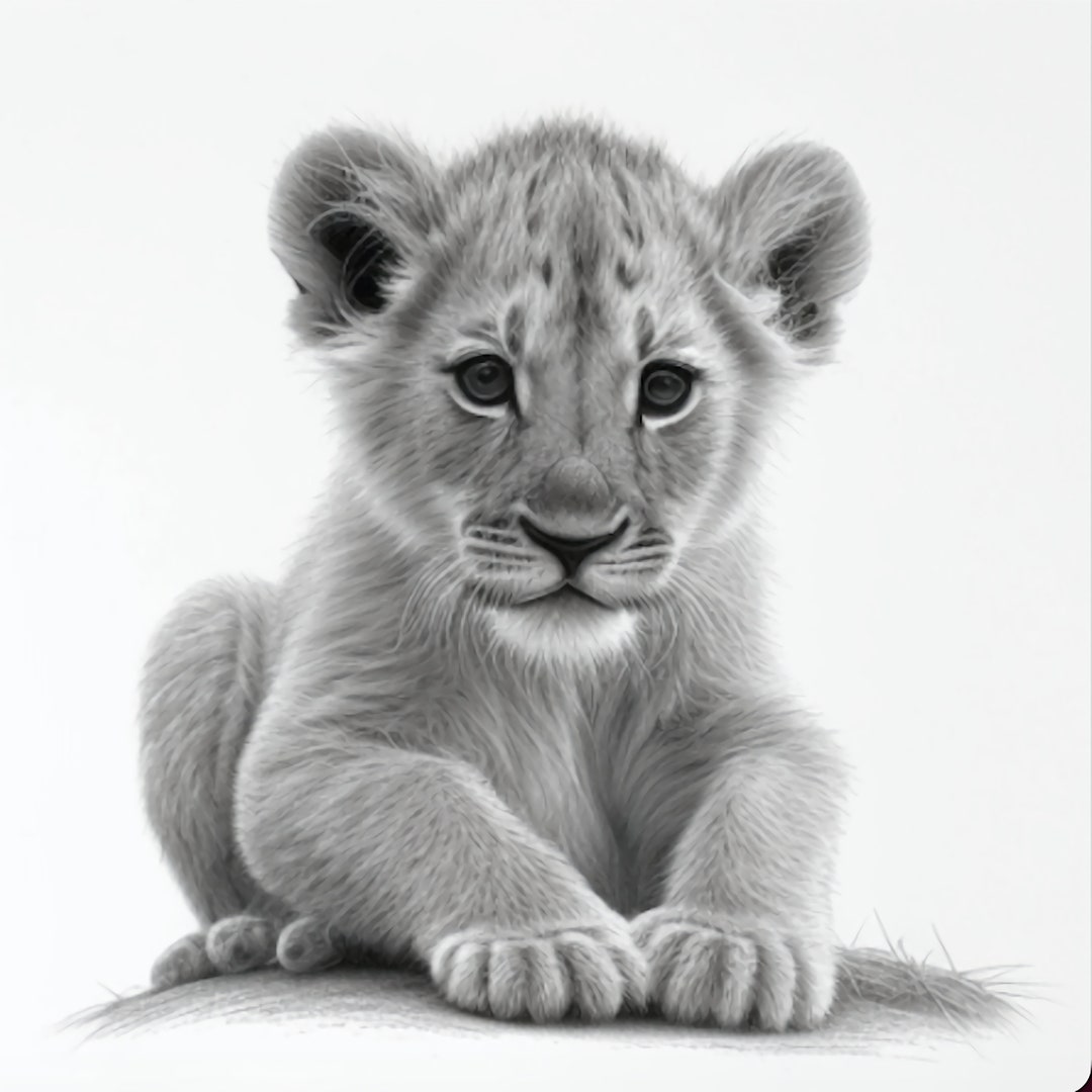 Tiger Cub Pencil Drawing With White Background, Digital Download, Cute ...
