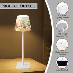 Cordless Table Lamp LED Touch Activated Desk Lamp Floral Rechargeable ...