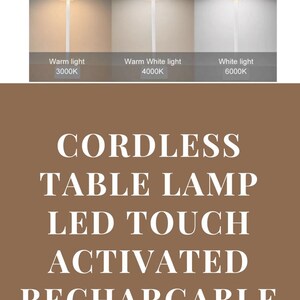 Cordless Table Lamp LED Touch Activated Desk Lamp Floral Rechargeable ...