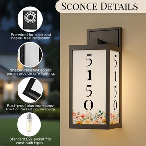 Outdoor Wall Light Personalized With House Number Floral Wall Sconce ...