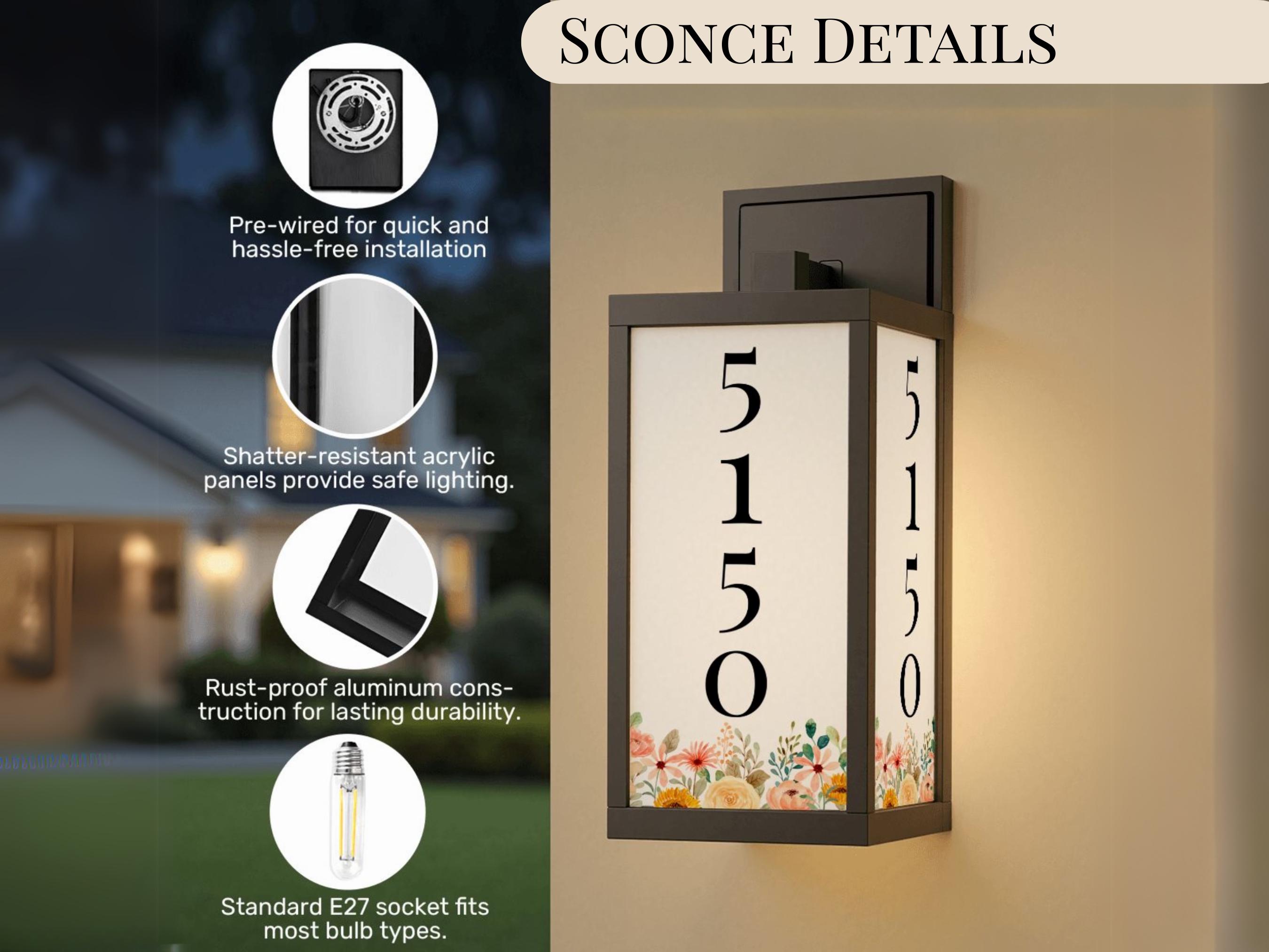 Outdoor Wall Light Personalized With House Number Floral Wall Sconce ...
