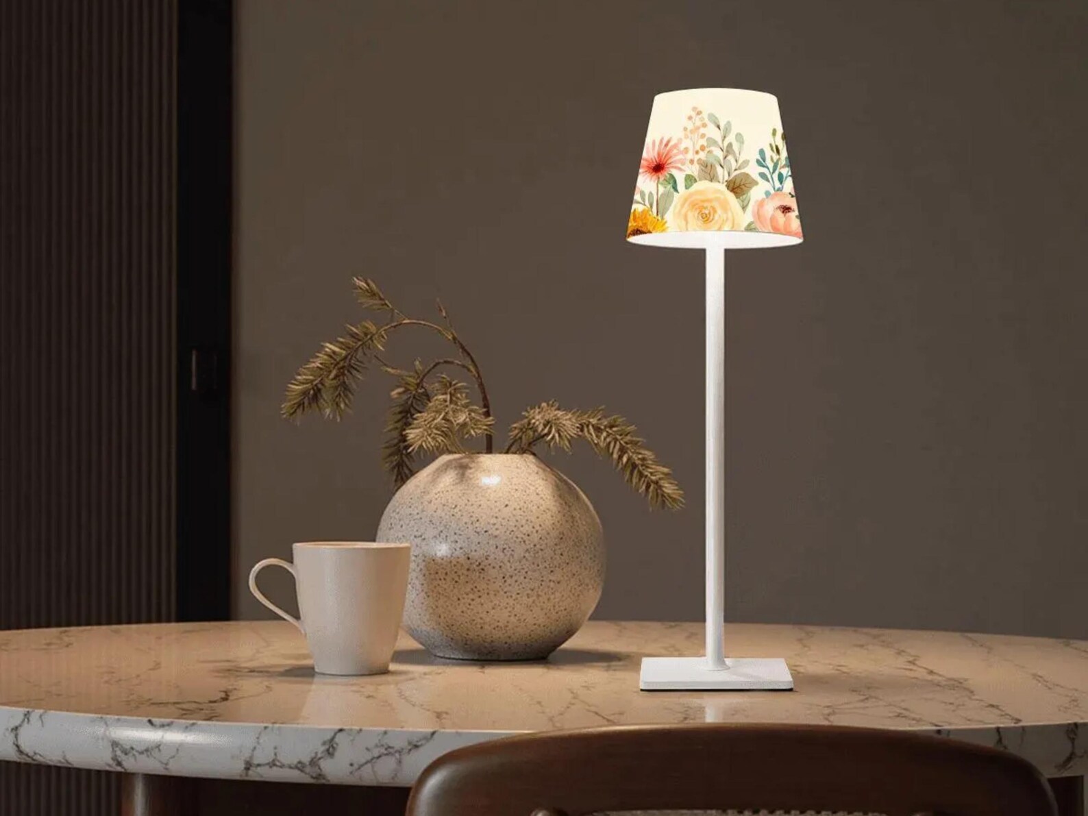 Cordless Table Lamp LED Touch Activated Desk Lamp Floral Rechargeable ...