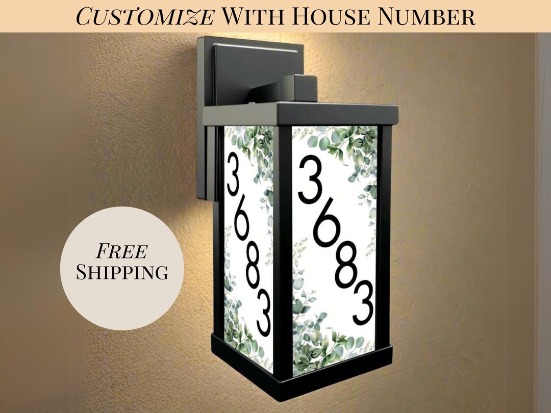 House Number Porch Wall Light Personalized With Eucalyptus Vine Wall ...