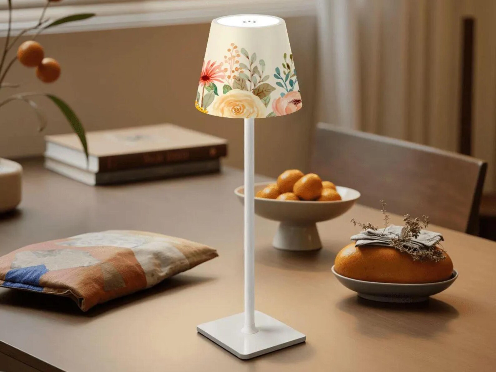 Cordless Table Lamp LED Touch Activated Desk Lamp Floral Rechargeable ...