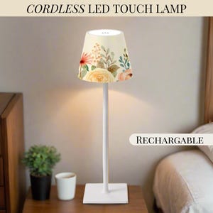 Cordless Table Lamp LED Touch Activated Desk Lamp Floral Rechargeable ...