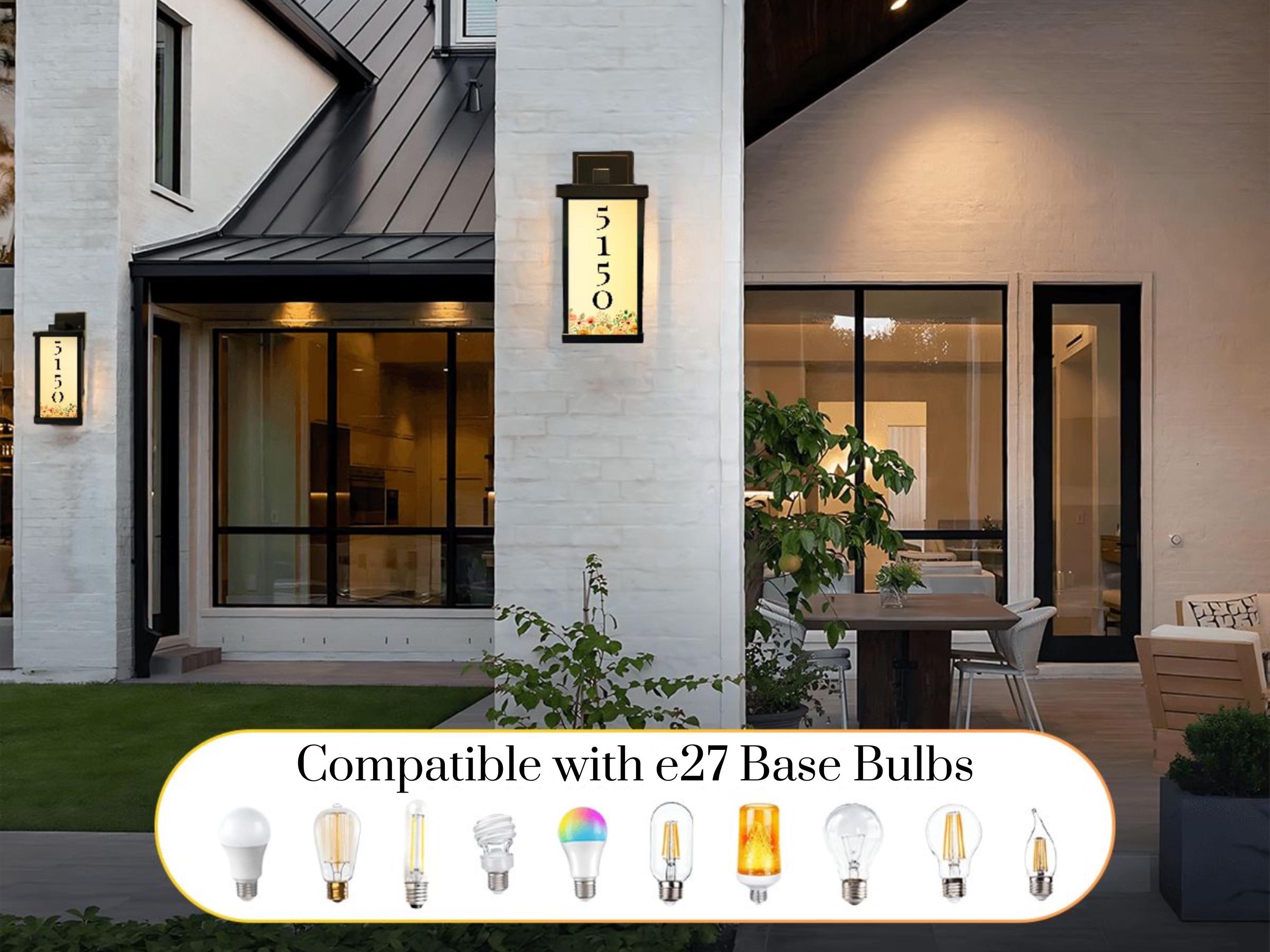 Outdoor Wall Light Personalized With House Number Floral Wall Sconce ...