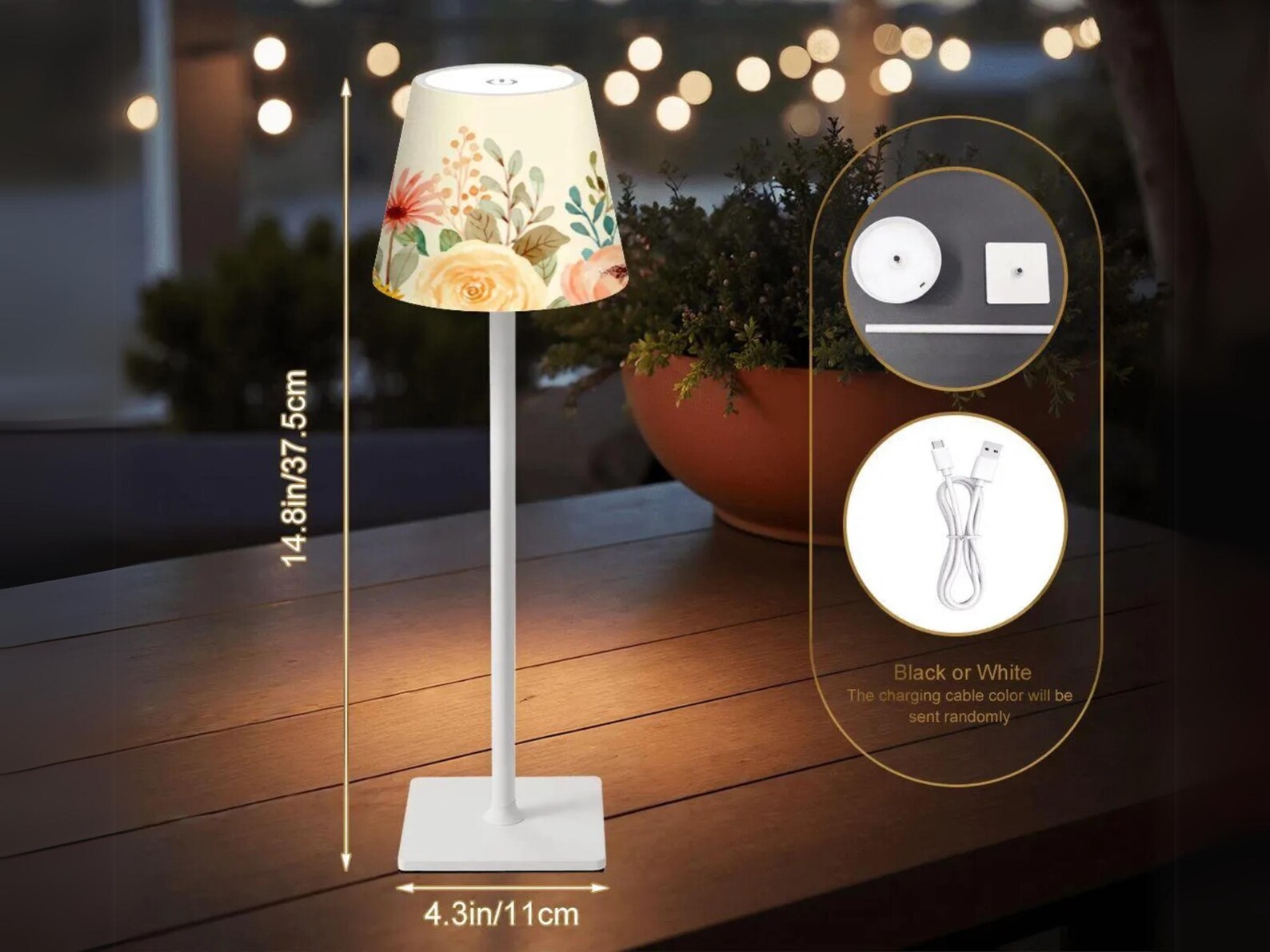 Cordless Table Lamp LED Touch Activated Desk Lamp Floral Rechargeable ...
