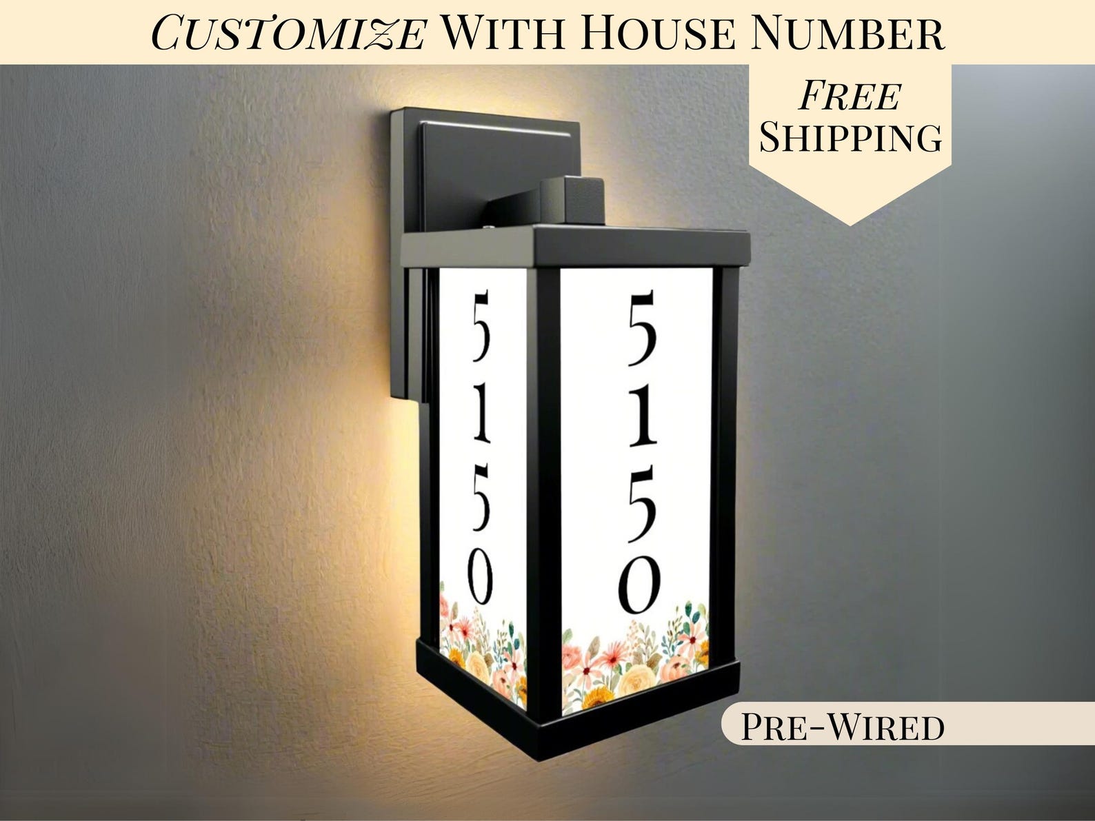 Outdoor Wall Light Personalized With House Number Floral Wall Sconce ...