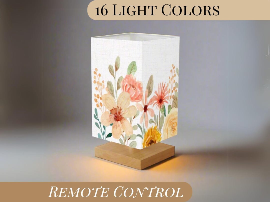 Bedside Table Lamp Remote Control Floral Watercolor Flowers Lamp for ...