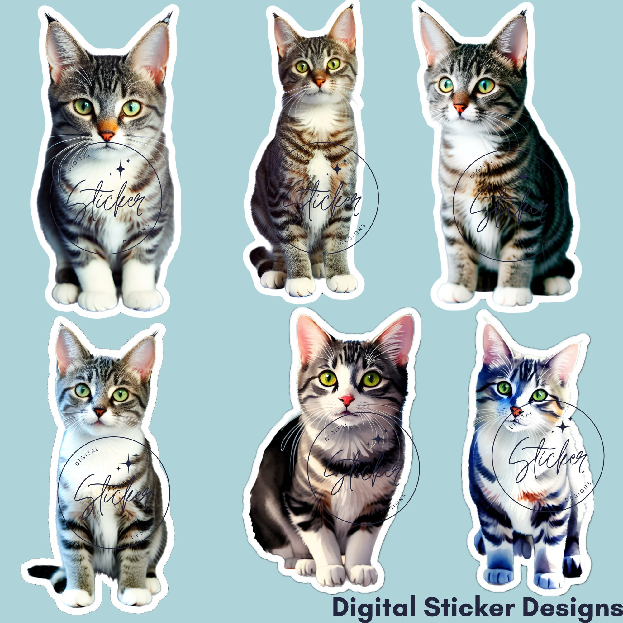 Grey Tabby Cat Digital Sticker Set, Goodnotes Elements for Digital ...