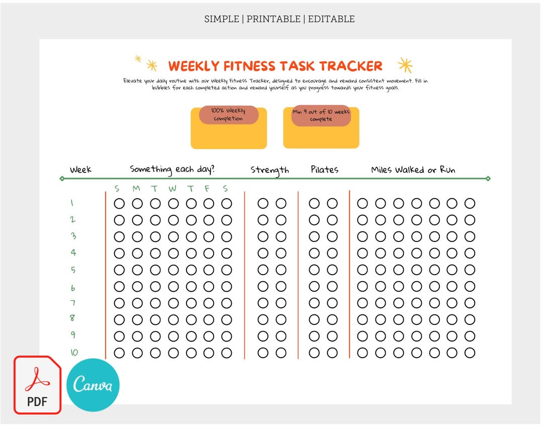 Weekly Fitness Tracker & Workout Challenge | Customizable Weekly ...
