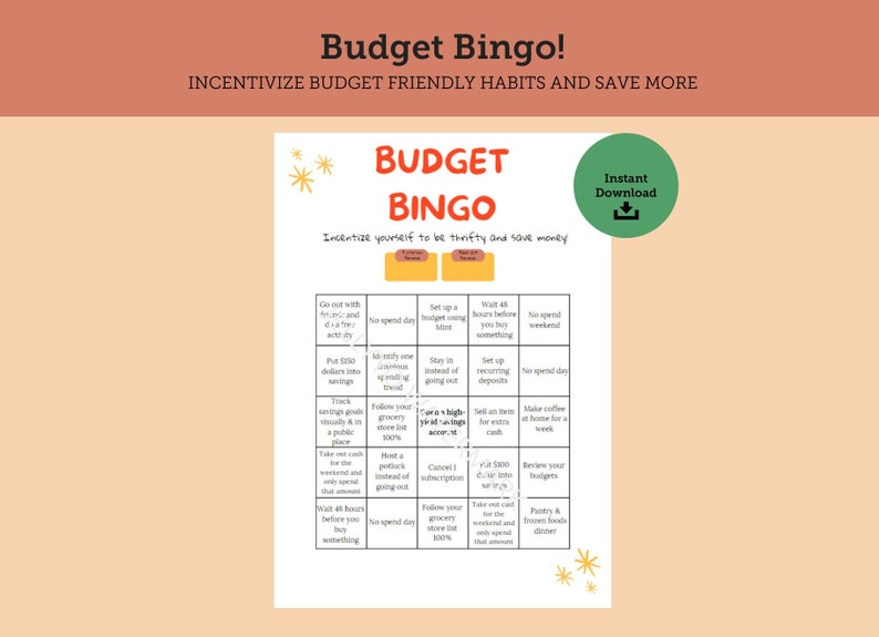 Budget Bingo Printable | Fun No Spend Savings Challenge - Etsy