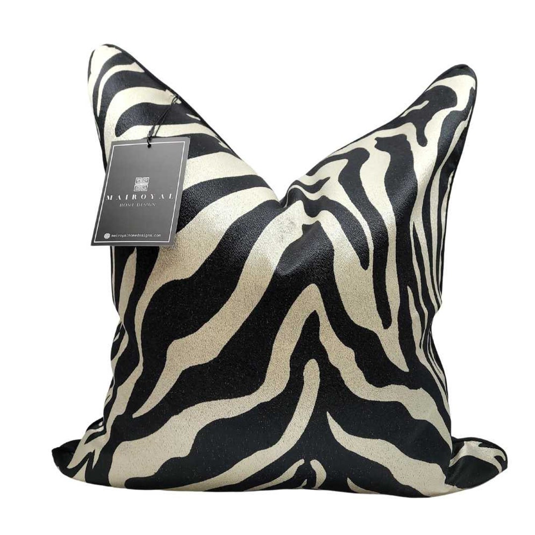 22x22 Designer Zebra Throw Pillow Cover, Black/ivory, Tan/ivory Pillow ...