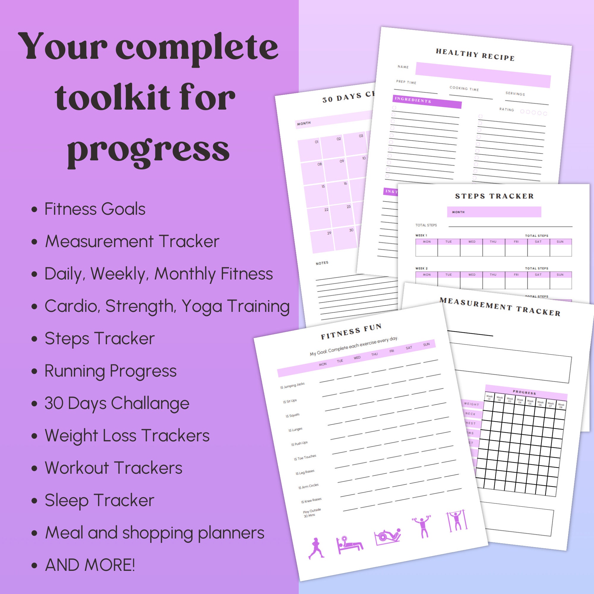 Printable Fitness Planner Trackers Bundle Fitness Goals, Weight Loss ...