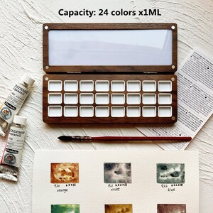 Watercolor Palette, 24 Grids, 1ML Capacity, Walnut/magnetite Wood ...