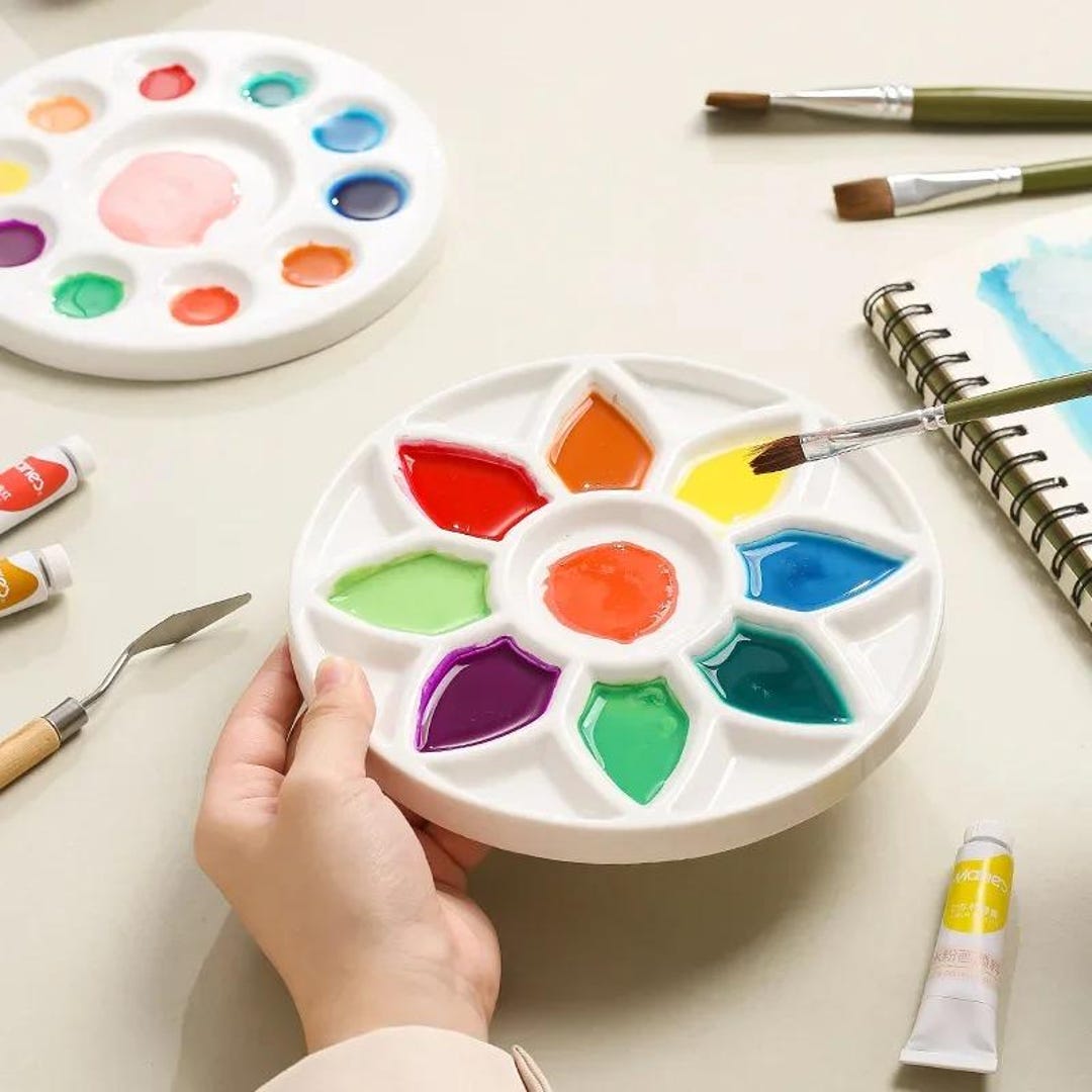Paint Palette, Ceramic, Round Flower Shape, Color Mixing Tray ...