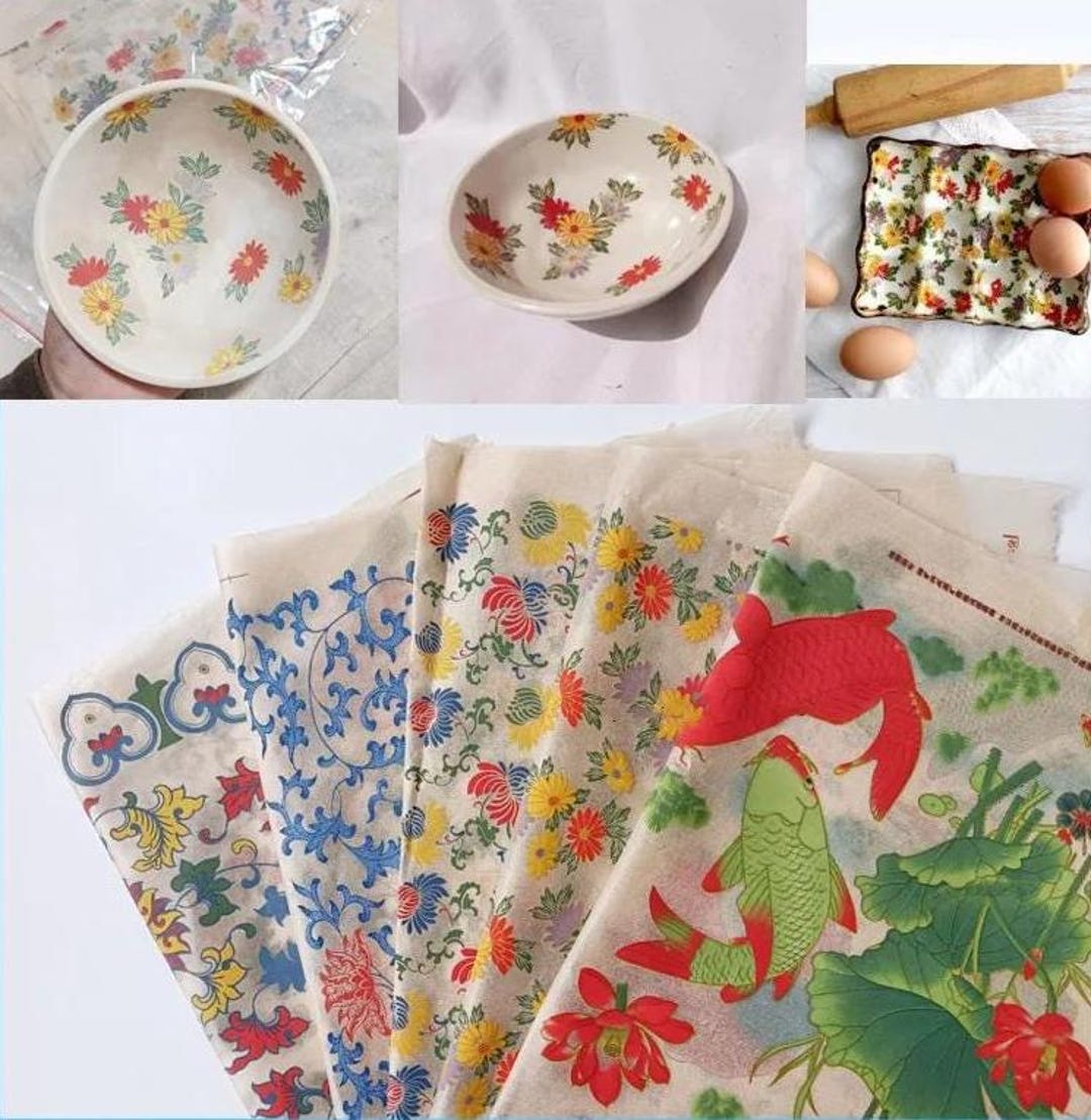 Flower Pattern Ceramic Decals, Pottery Transfer Paper, High-temperature ...