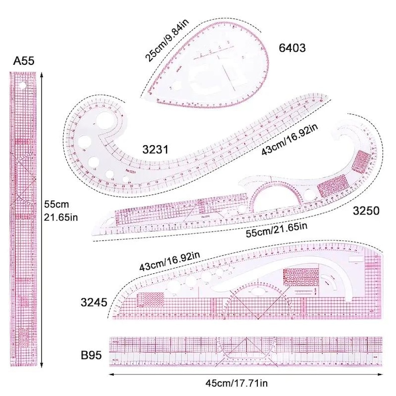 6-piece French Curve Ruler Sets, Plastic, Various Styles, Flexible ...