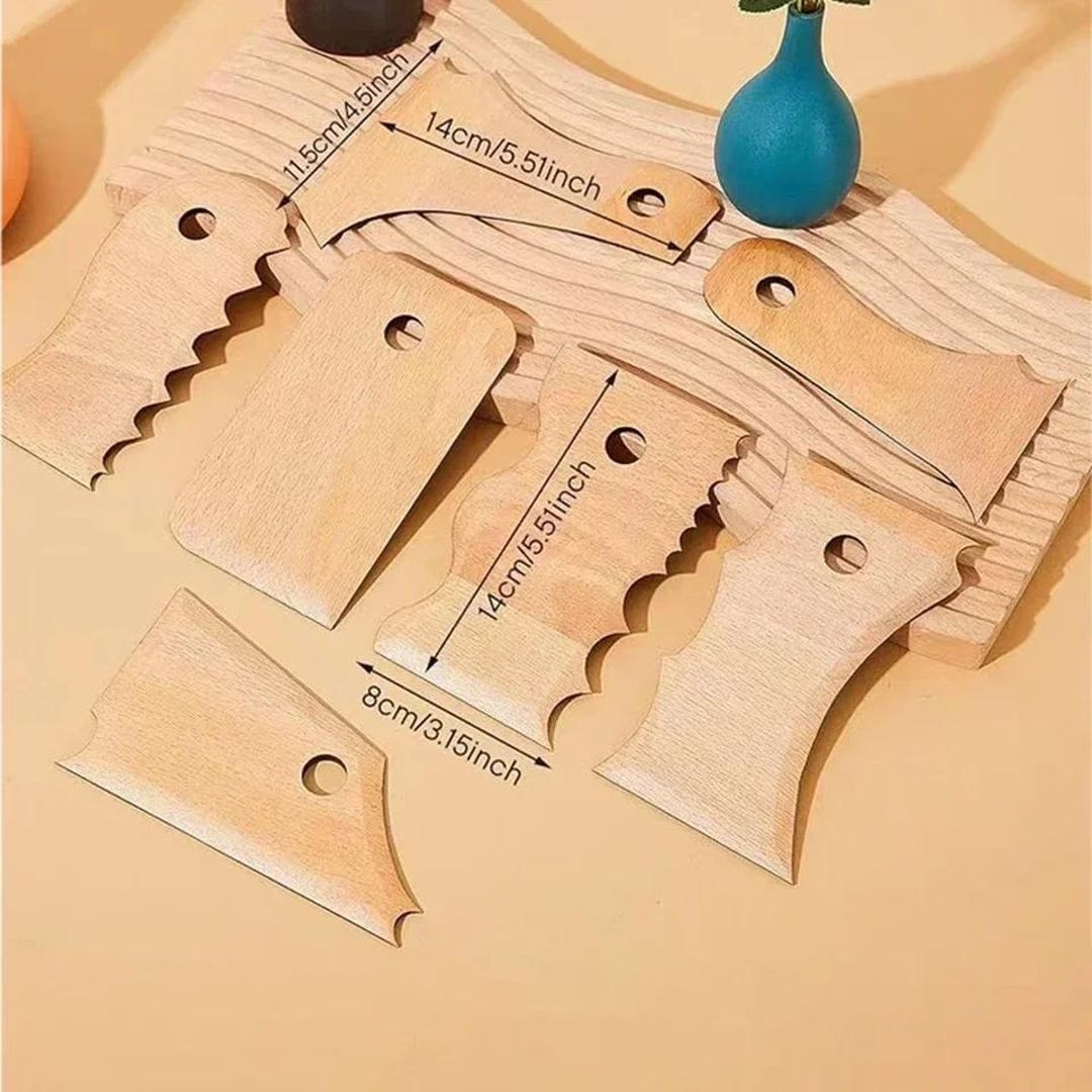 7-pcs Pottery Trimming Tools, Wood, Various Styles, Profile Rib Clay Foot Shaper, Ceramic ...