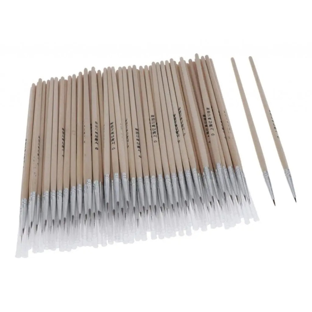 Paint Brush Set, 100pcs, Wood Handle, Nylon Bristles, Round Pointed Tip ...