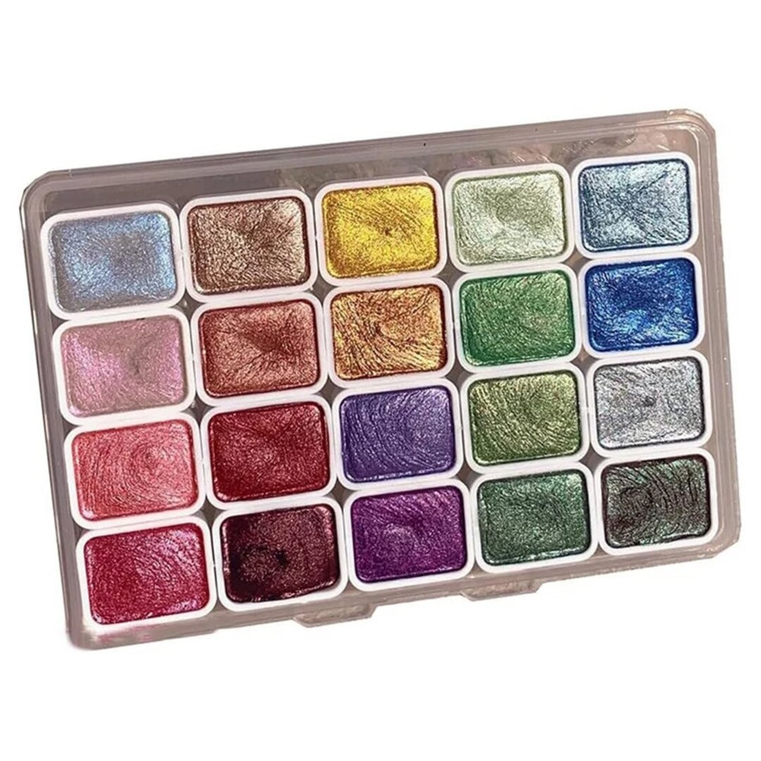 Watercolor Painting Set, 20colors, Metallic Glitter Solid Paint Box ...