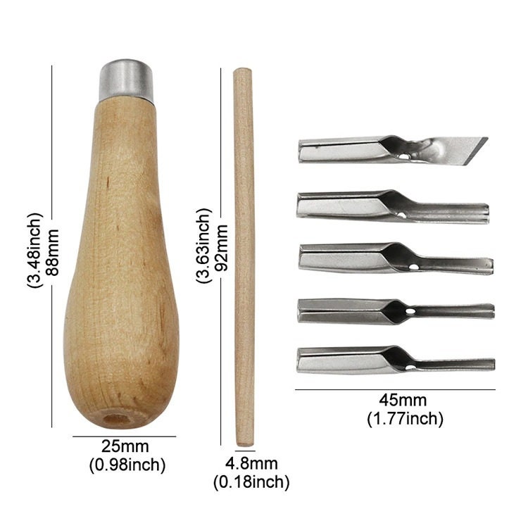 Wood Carving Chisel, 6pcs, 5 Blades Wooden Handle, Rubber Stamp Cutting ...