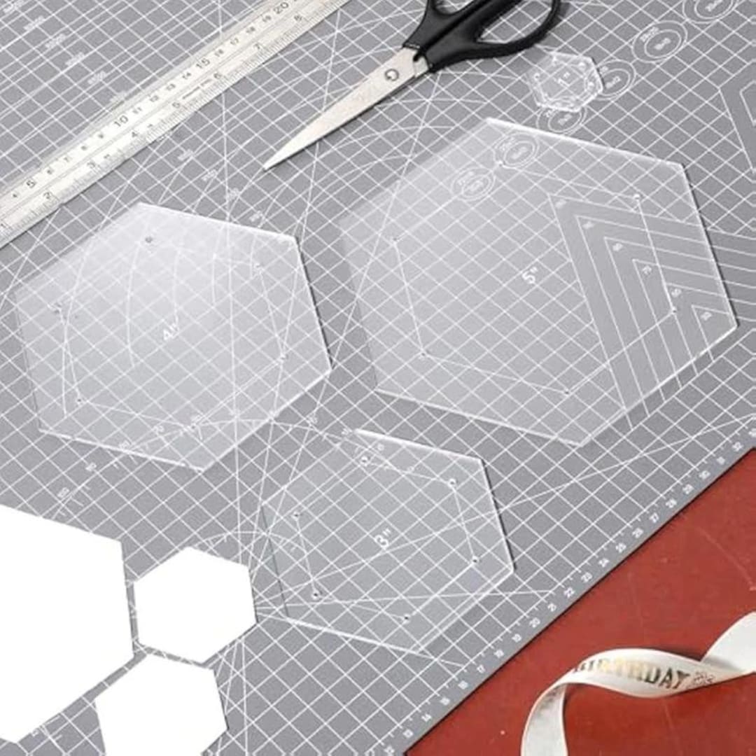 Hexagon Quilting Templates, 6pcs, Acrylic, Various Sizes, Fabric ...