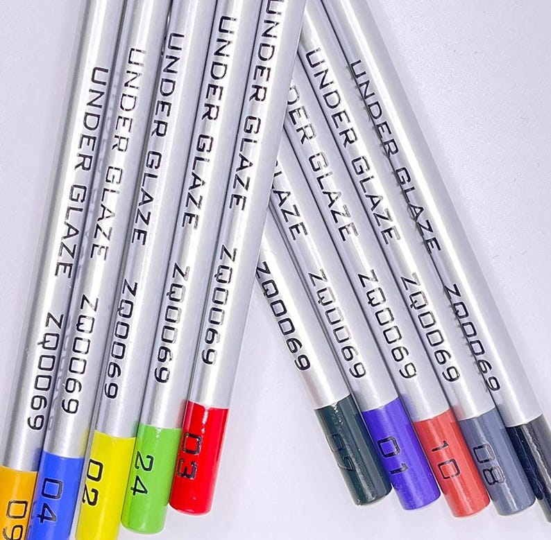 5pcs Underglaze Pencils, Wooden, Various Colors, Pottery Design Making ...