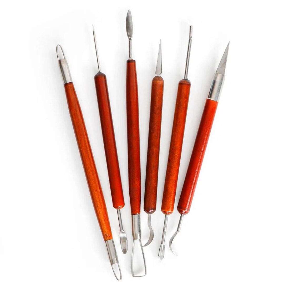 6PCS Pottery Sculpting Tool Set, Stainless Steel, Wooden Handle ...