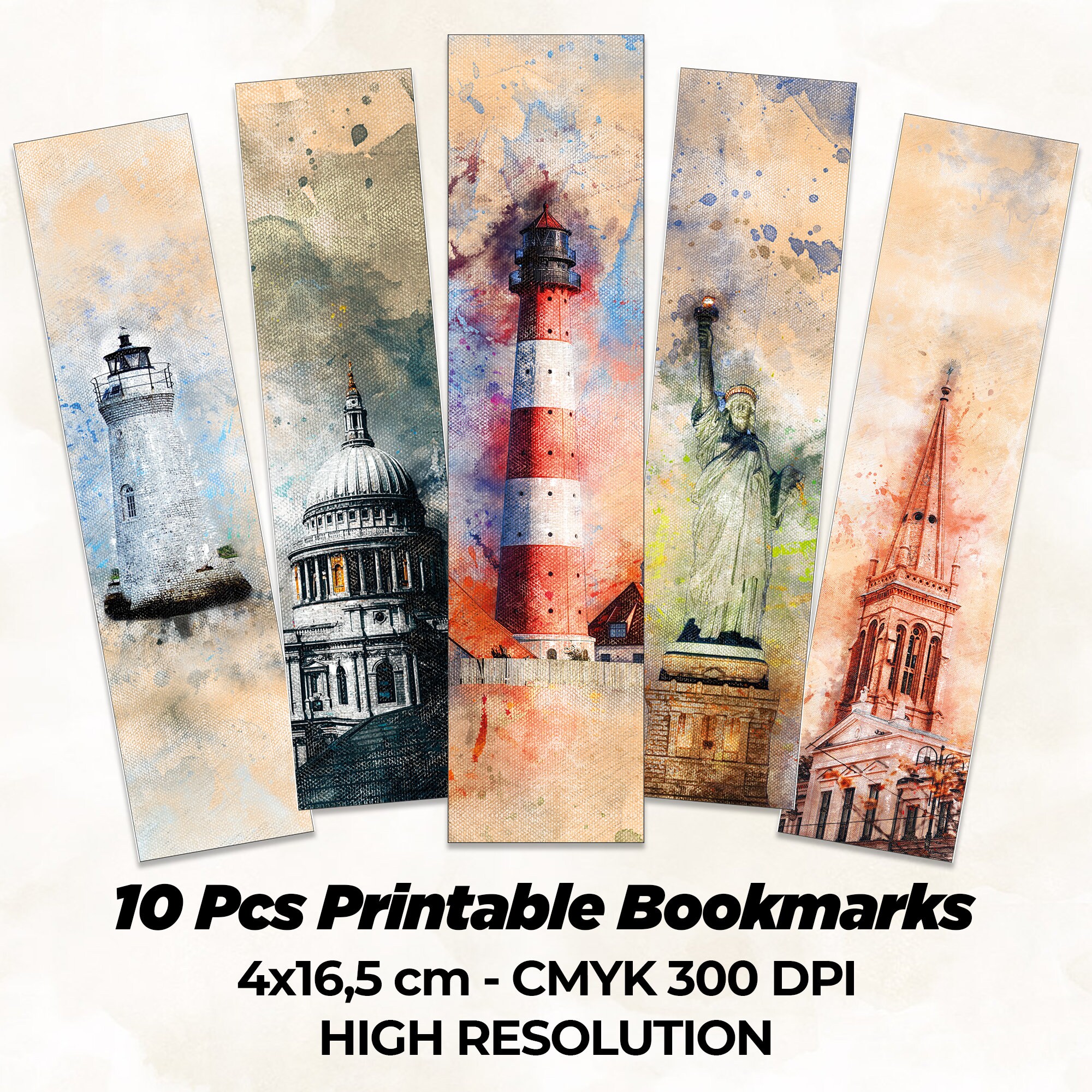 Iconic World Landmarks Bookmarks Detailed Brush Strokes & Rich Colors ...