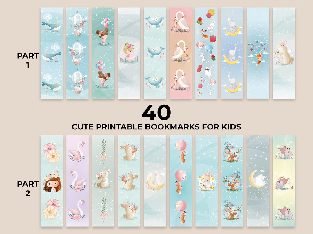 40 Piece Cute Printable Bookmarks for Kids Printable - Etsy