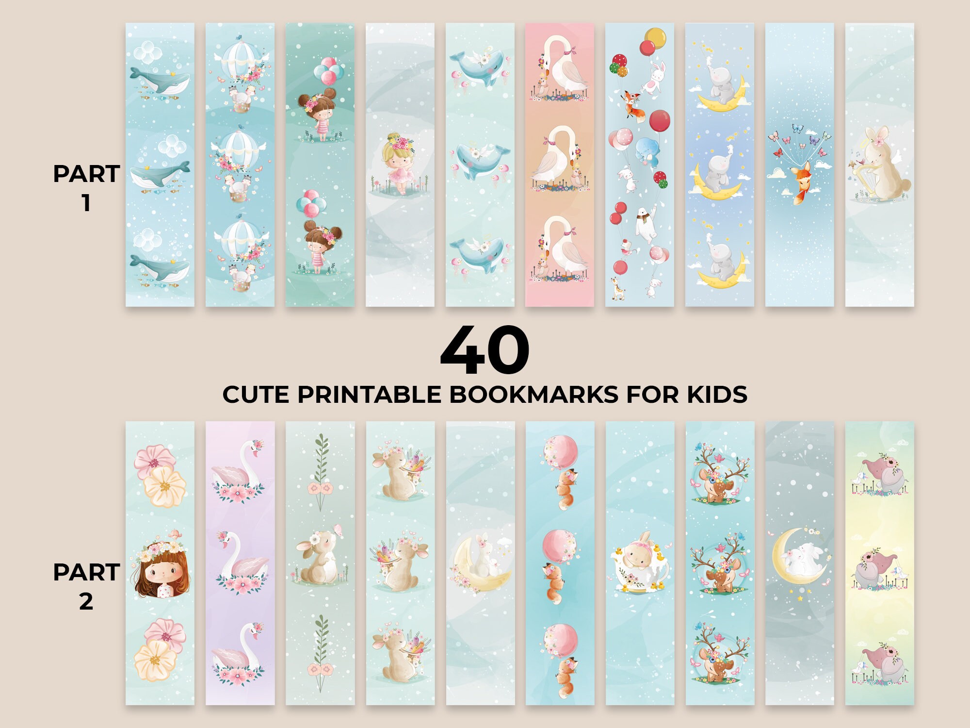 40 Piece Cute Printable Bookmarks for Kids Printable - Etsy
