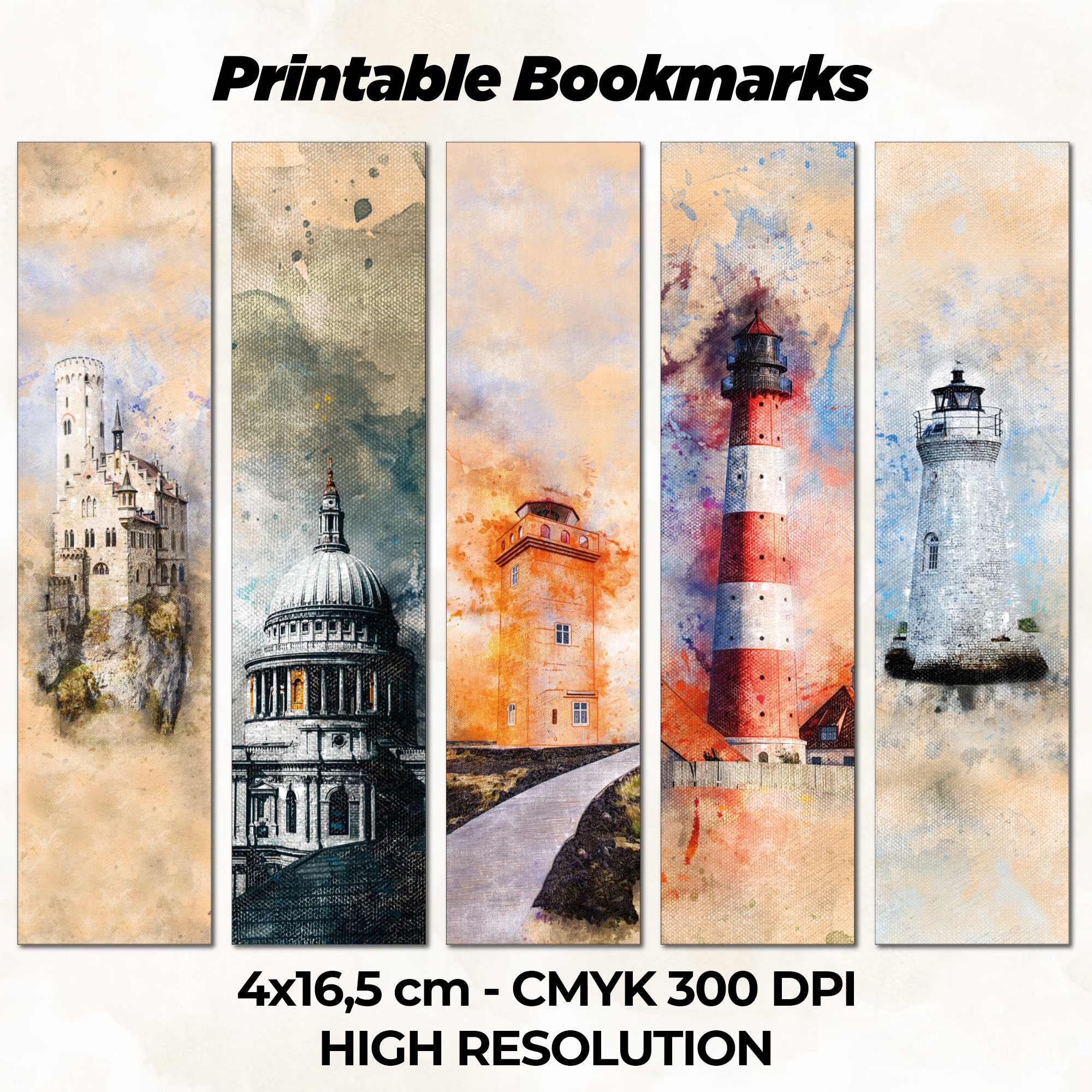 Iconic World Landmarks Bookmarks Detailed Brush Strokes & Rich Colors ...