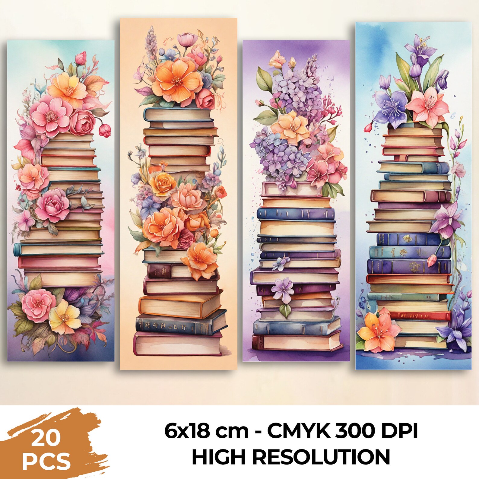 20 Pcs Vintage Books Printable Bookmarks Set Floral Bookmark ...
