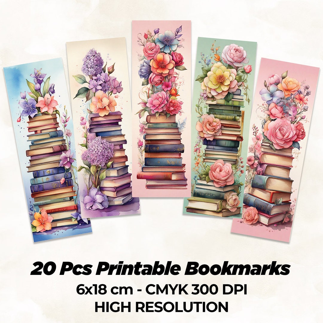 Vintage Books Printable Bookmark Bundle Stacked Books Digital Bookmark ...