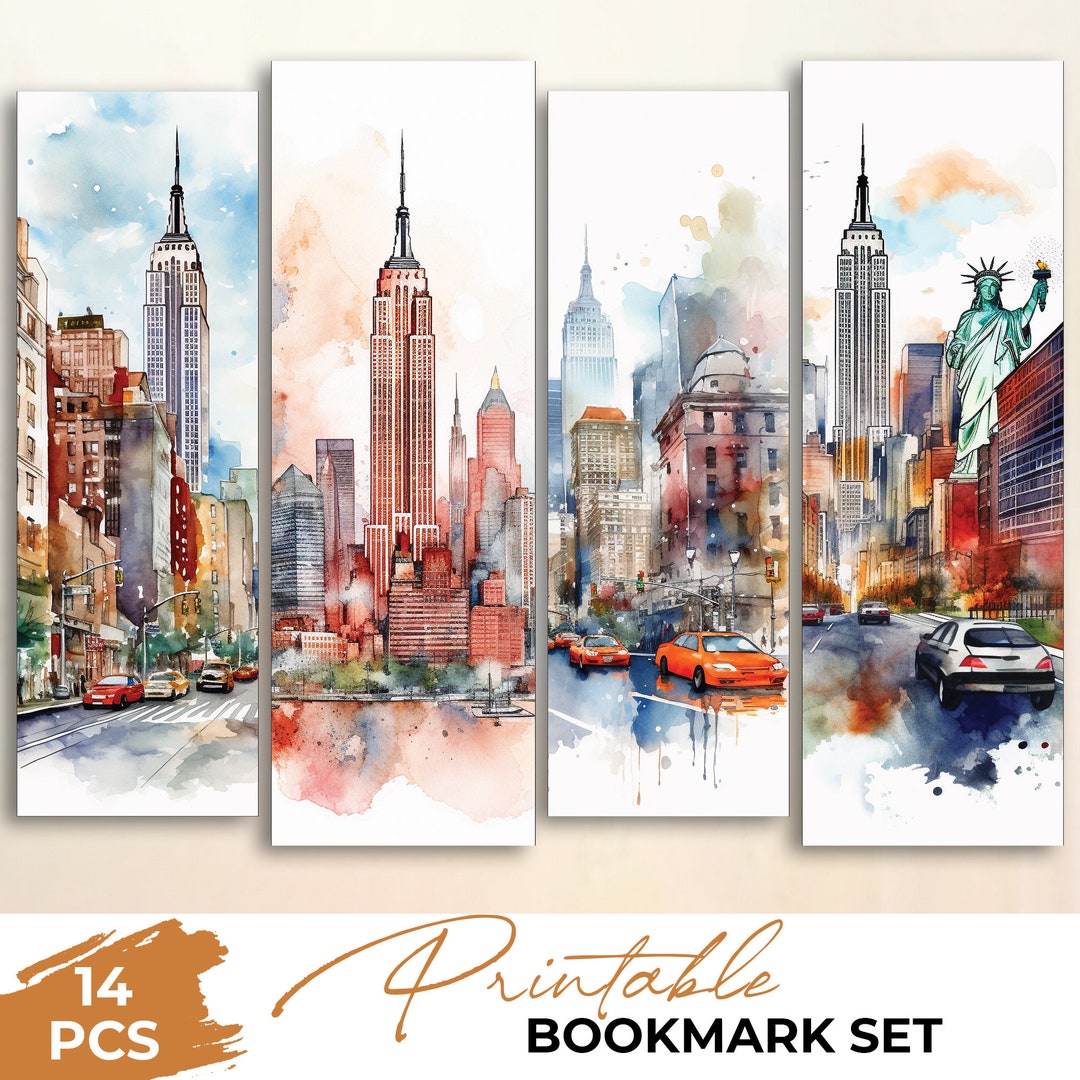 Watercolor New York City Bookmark Bundle, Printable Newyork City ...