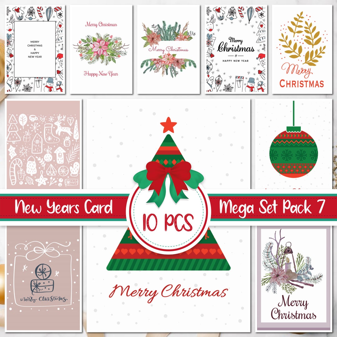 Happy New Year Christmas Digital Printable Card Pack 7 - Etsy