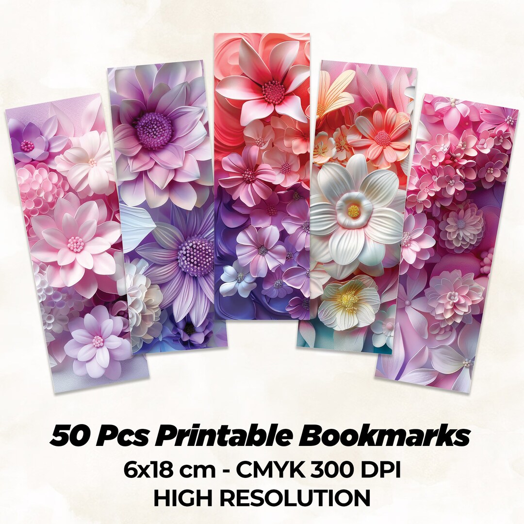 Printable 3D Flower Bookmark Templates Digital 3D Floral Bookmark ...
