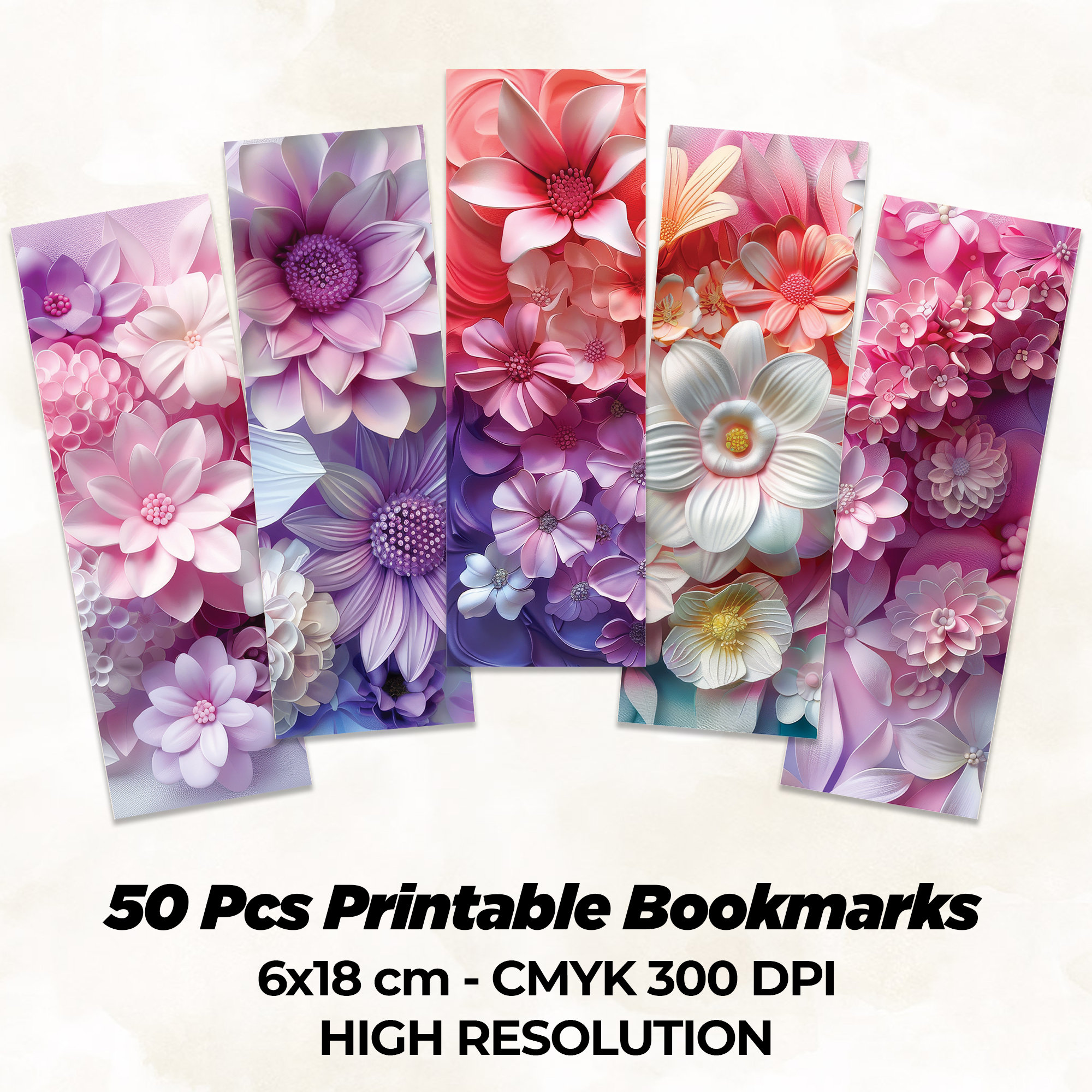 Printable 3D Flower Bookmark Templates Digital 3D Floral Bookmark ...
