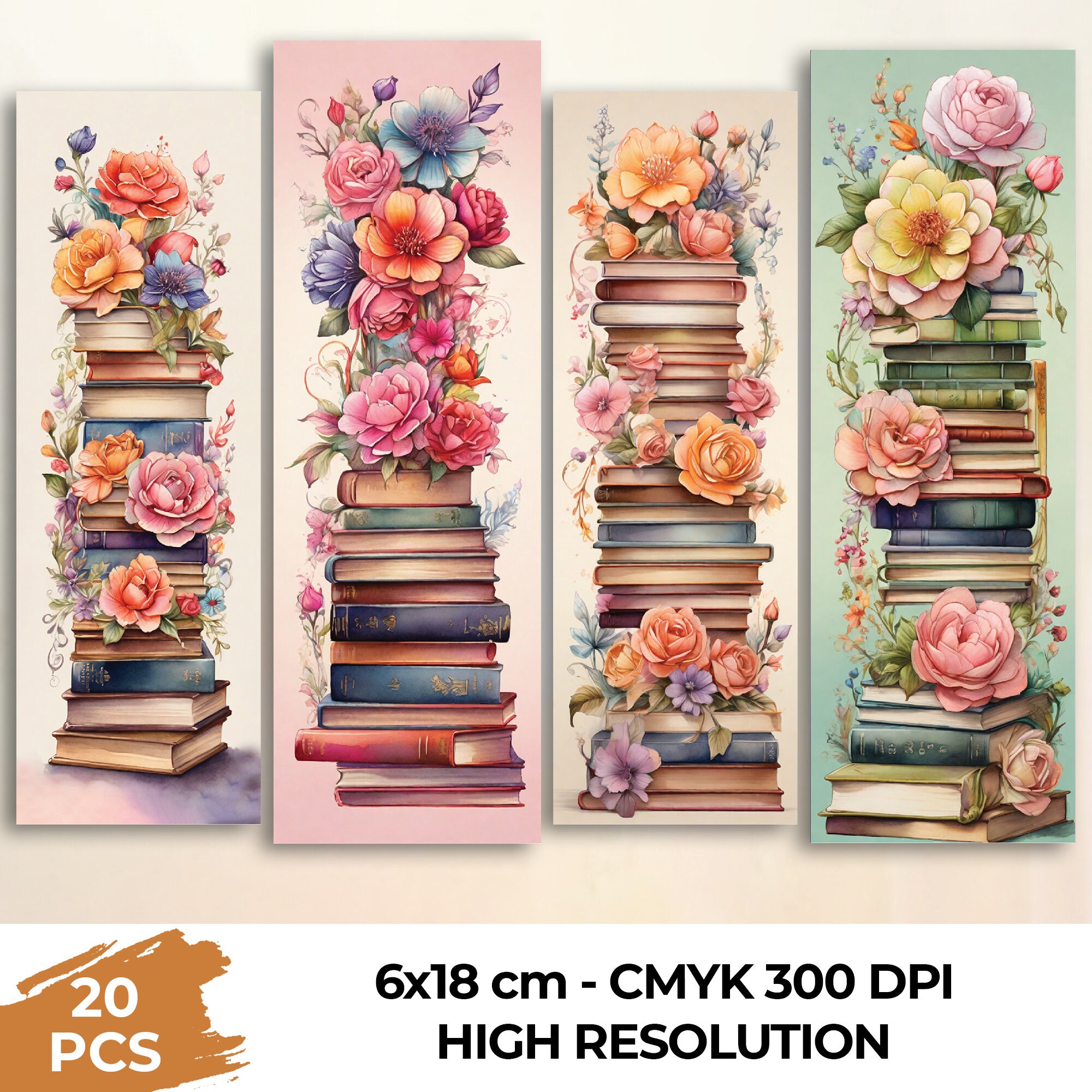 20 Pcs Vintage Books Printable Bookmarks Set Floral Bookmark ...