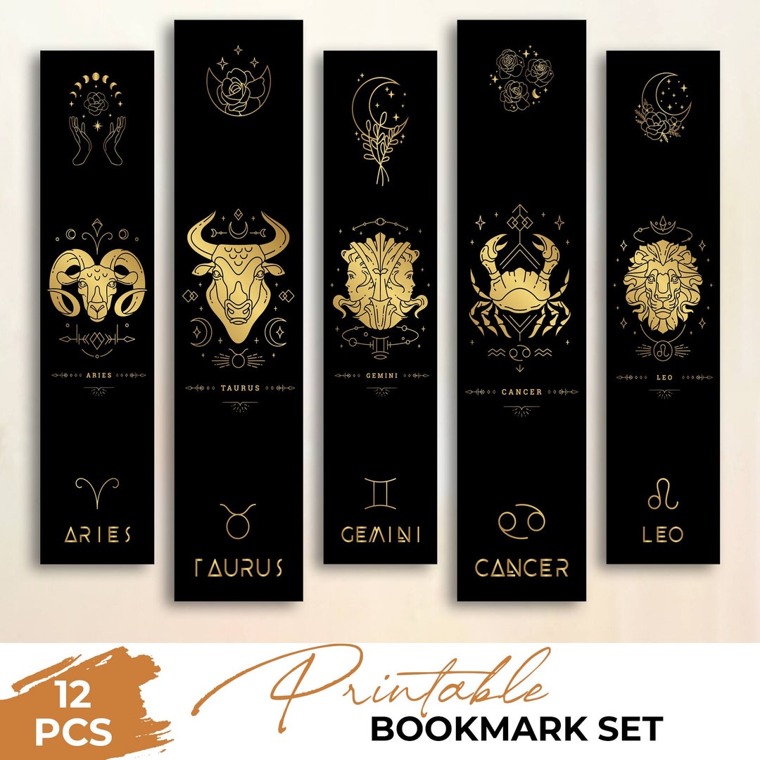 Zodiac Signs Bookmarks Printable Astrology Set of 12 Horoscope Signs ...