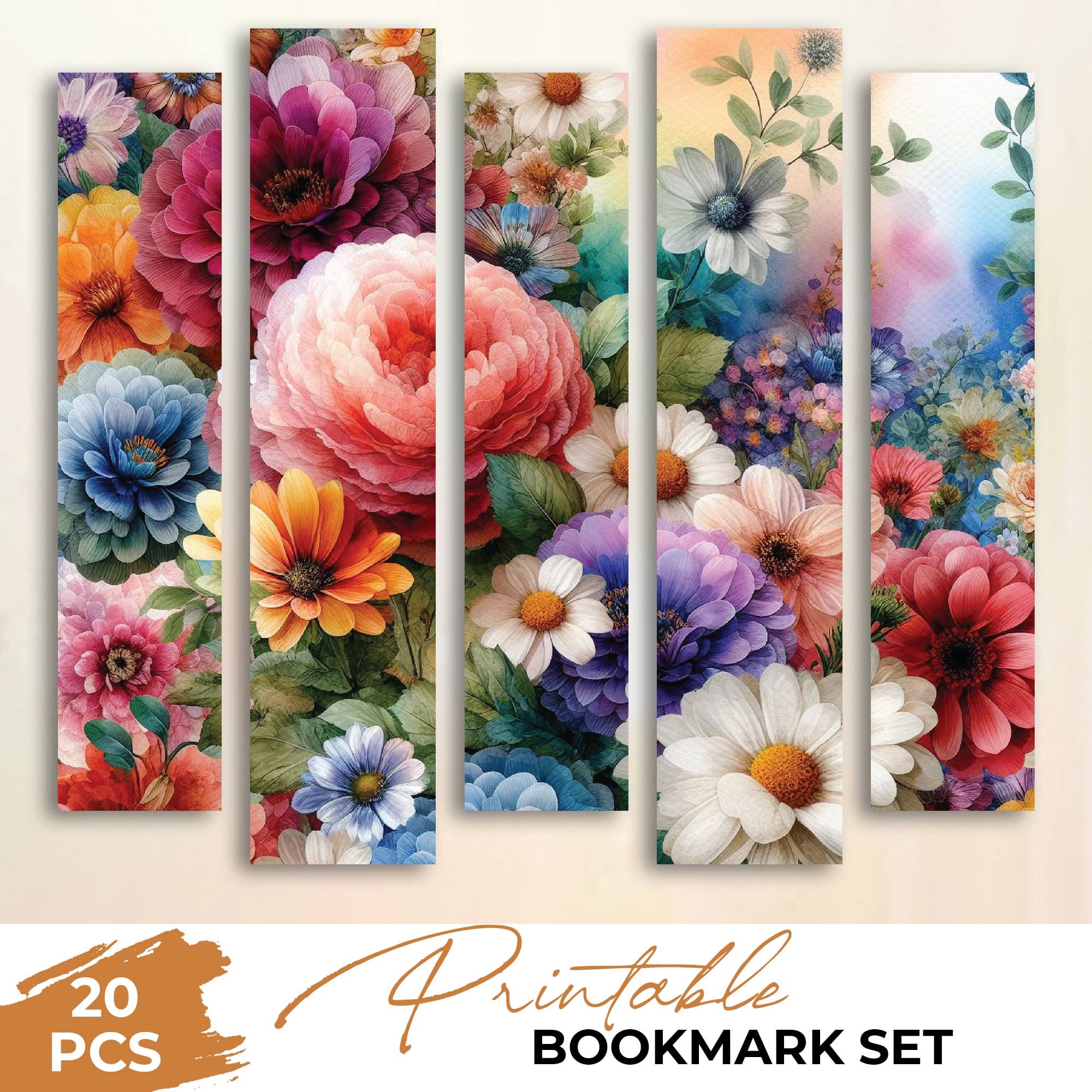 20 Pcs PNG Colorful Floral Bookmarks Set Gift for Book Lover Gift for ...