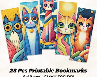 Printable Cute Cats Bookmark Set for Children Chibi Animals Digital ...