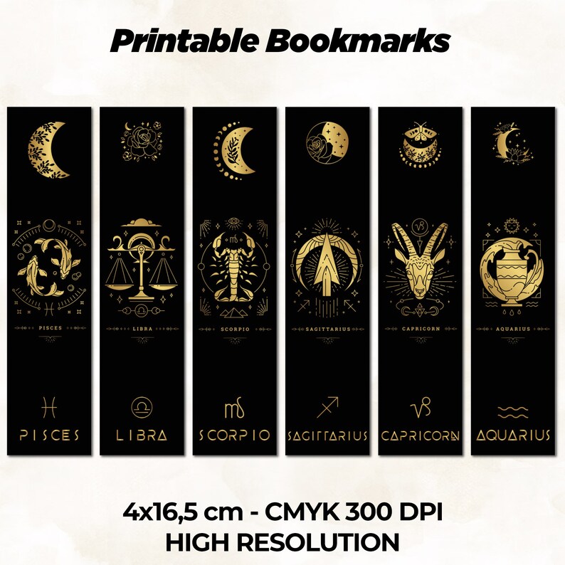 Zodiac Celestial Constellation Symbols Signs Bookmarks Printable ...
