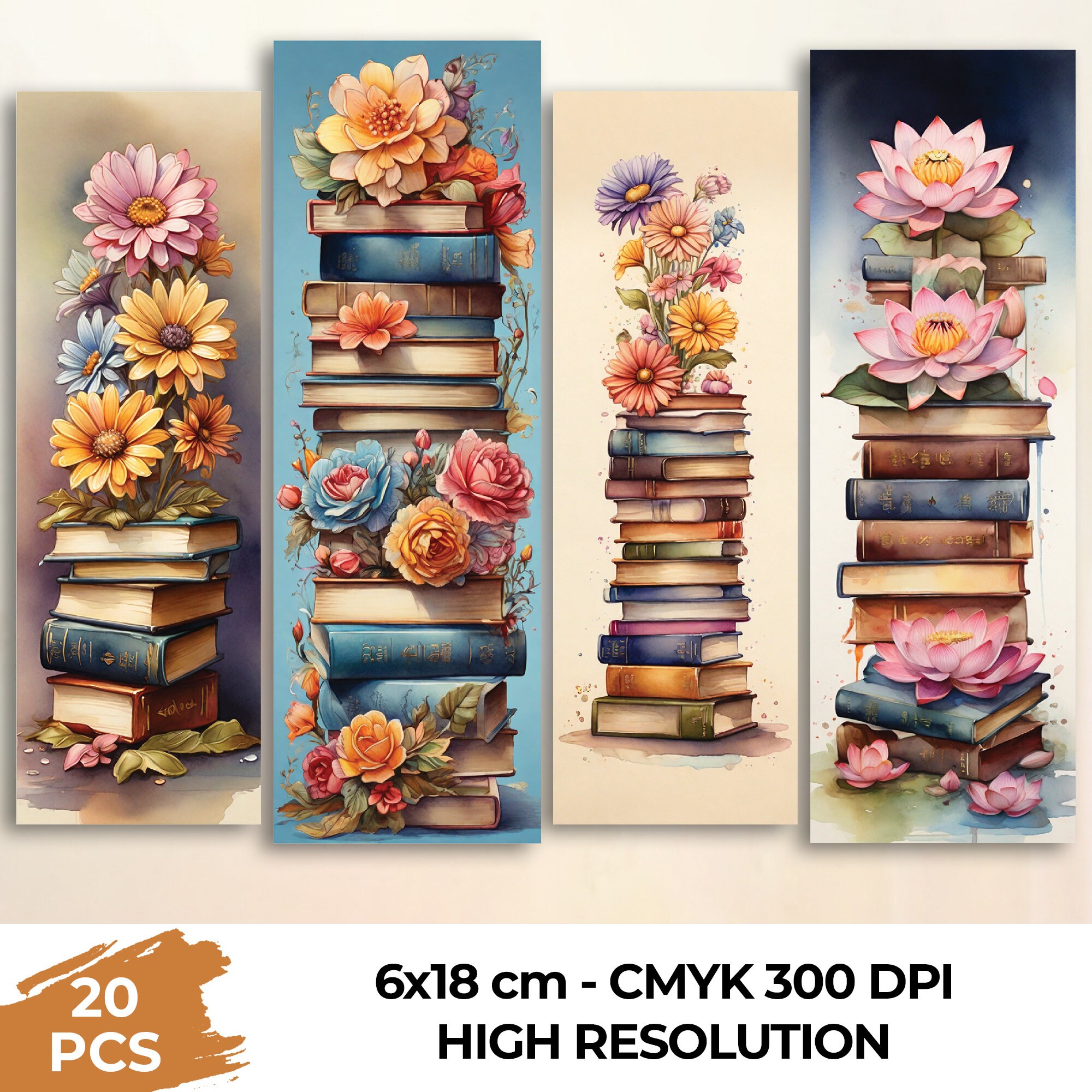 20 Pcs Vintage Books Printable Bookmarks Set Floral Bookmark ...